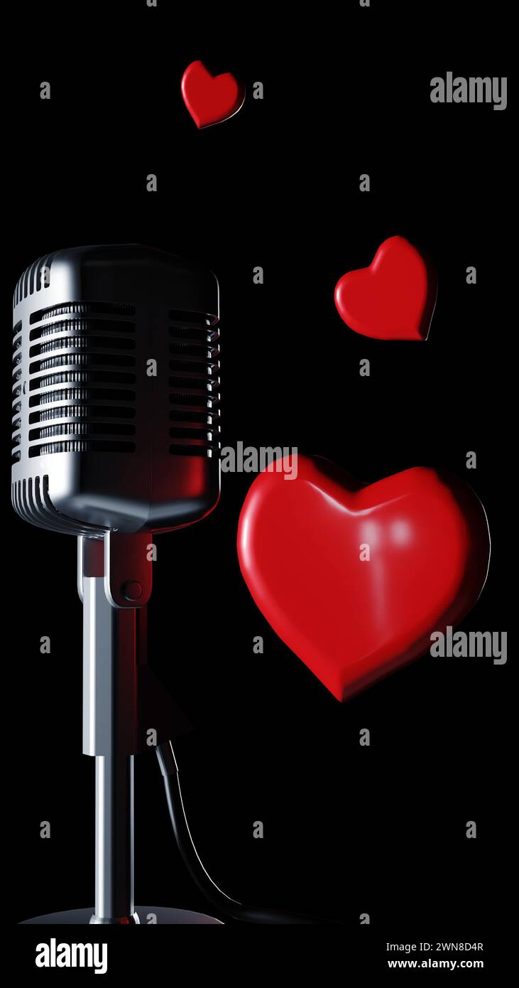 3d rendering of bidirectional microphone with red heart shape Stock ...