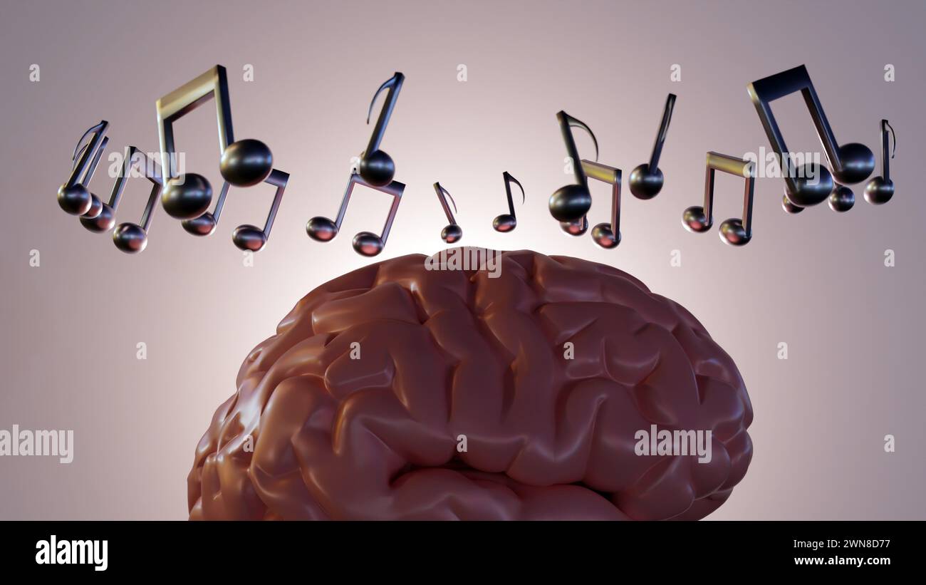 3d rendering of musical notes and a human brain Stock Photo - Alamy