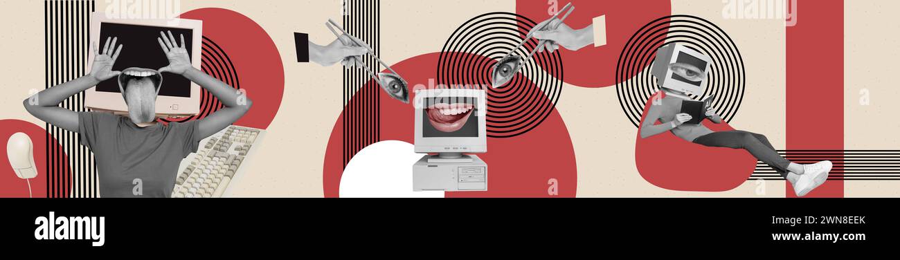 Photo collage panoramic picture bizarre concept headless person ...