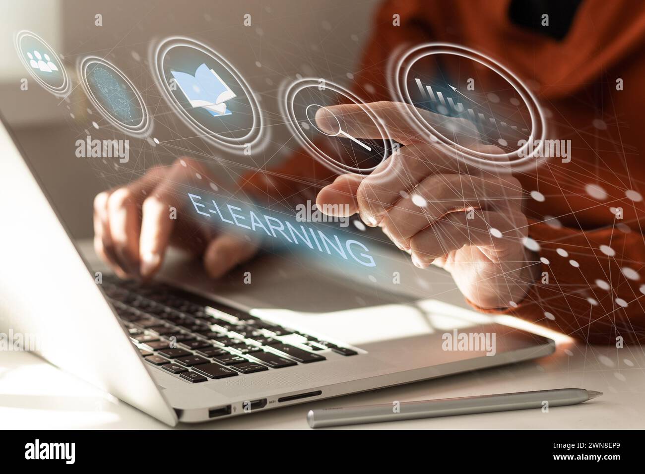 E-learning education, internet lessons and online webinar. Education ...