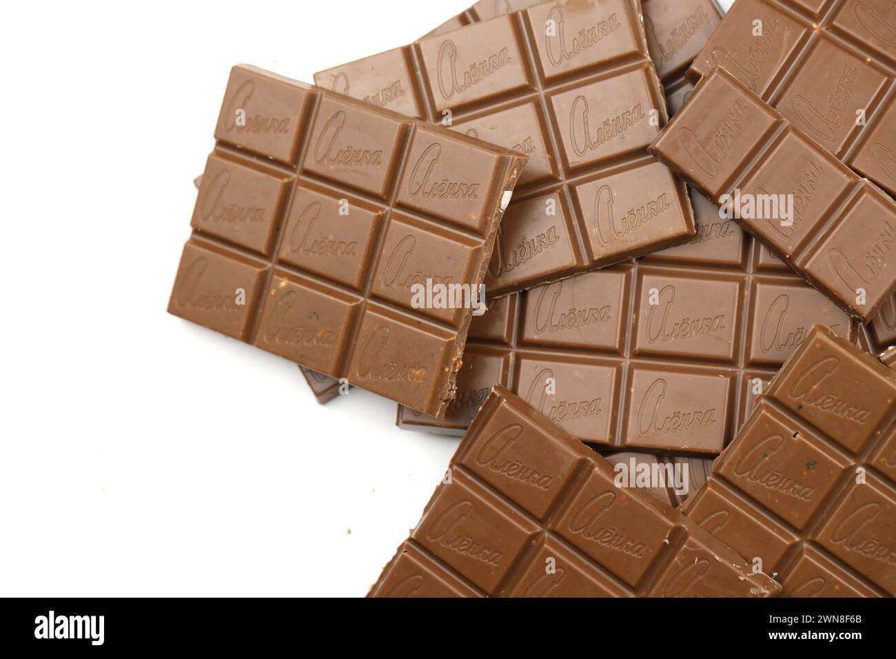 KHARKIV, UKRAINE - JANUARY 27, 2021 Alyonka chocolate square bars ...