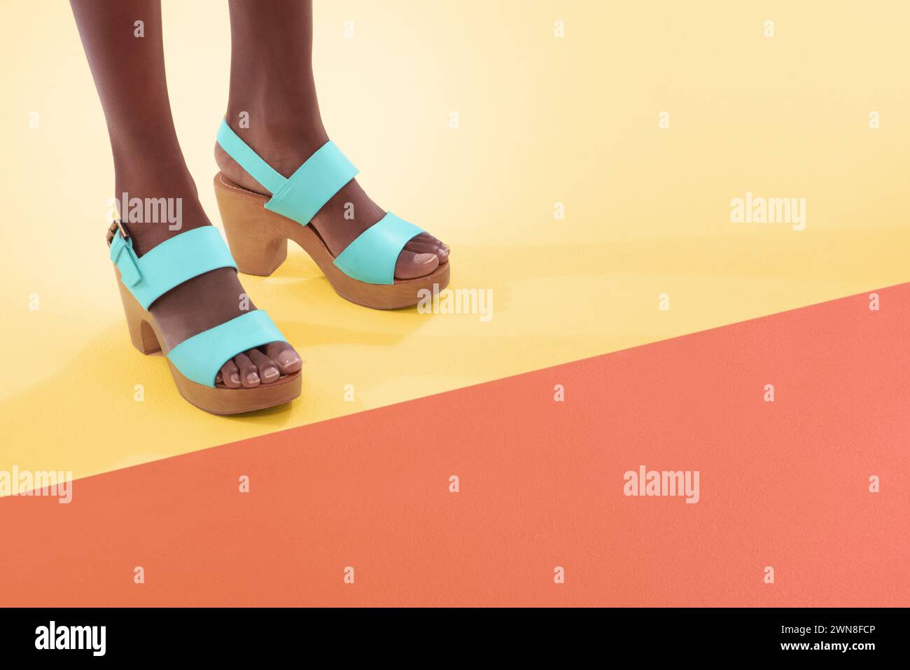 Female model, fashion and high heels for feet, floor and shoes with ...