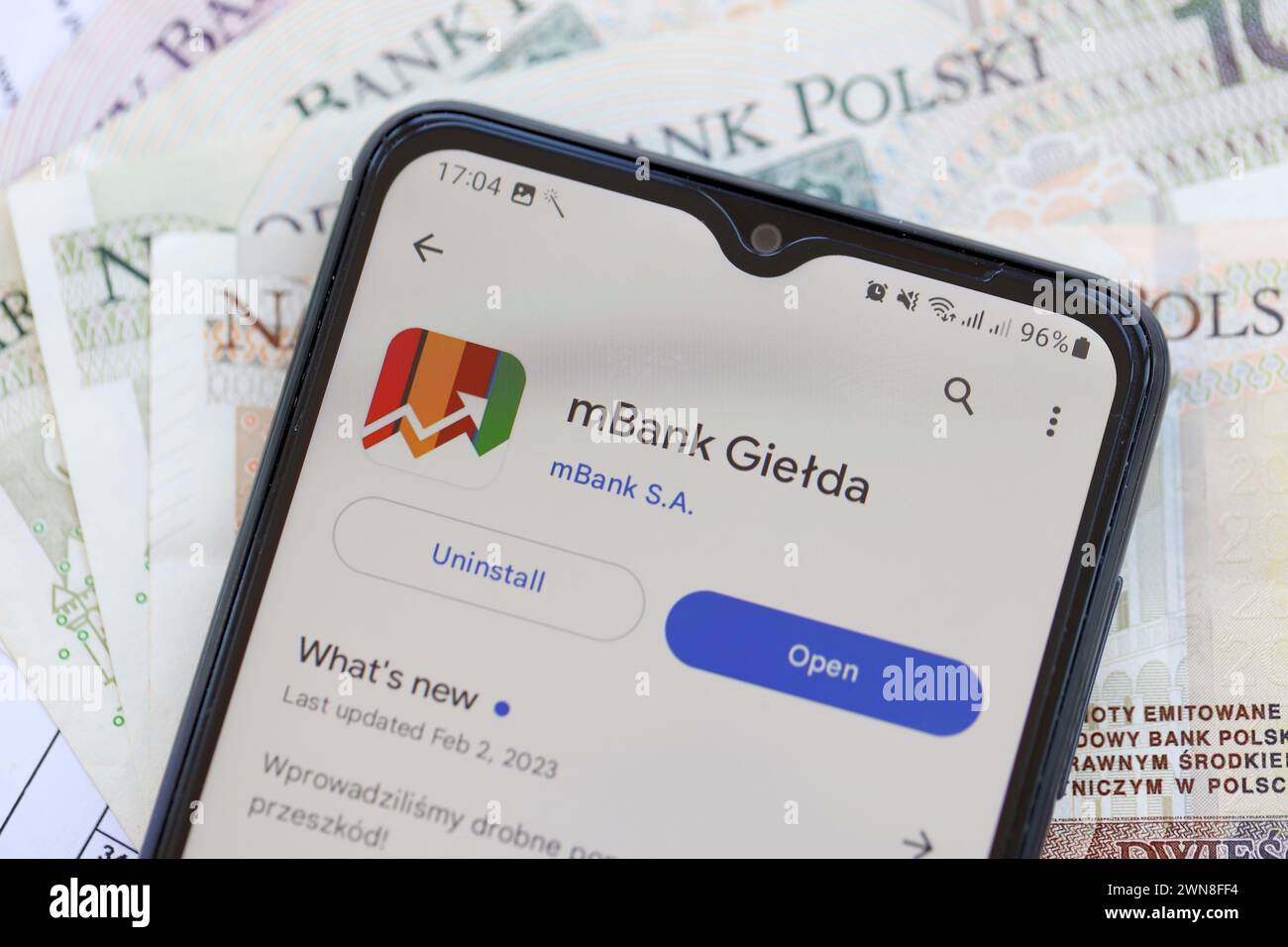 TERNOPIL, UKRAINE - AUGUST 3, 2023 mBank application on screen of ...