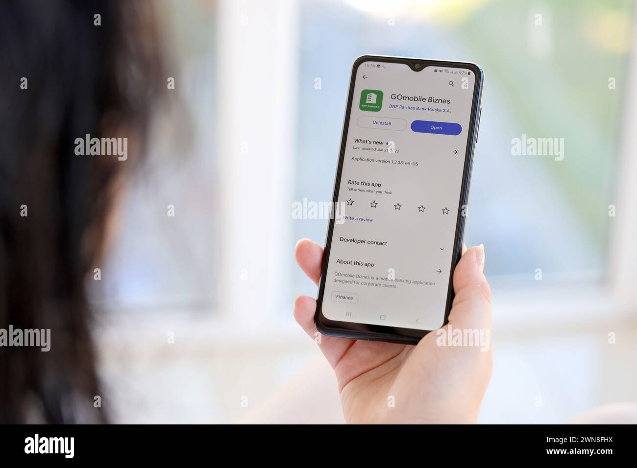 TERNOPIL, UKRAINE - AUGUST 3, 2023 BNP Paribas application on screen of ...