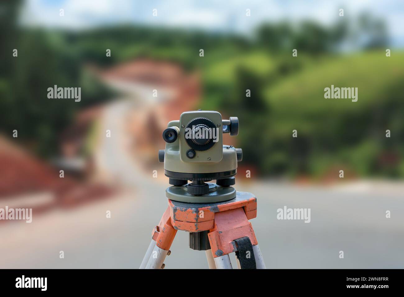 road construction site, theodolite instrument for road construction ...