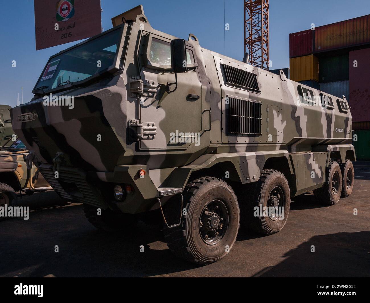 Abu Dhabi, UAE - Feb.25.2015: Ukraine KrAZ Hurricane armored car at ...