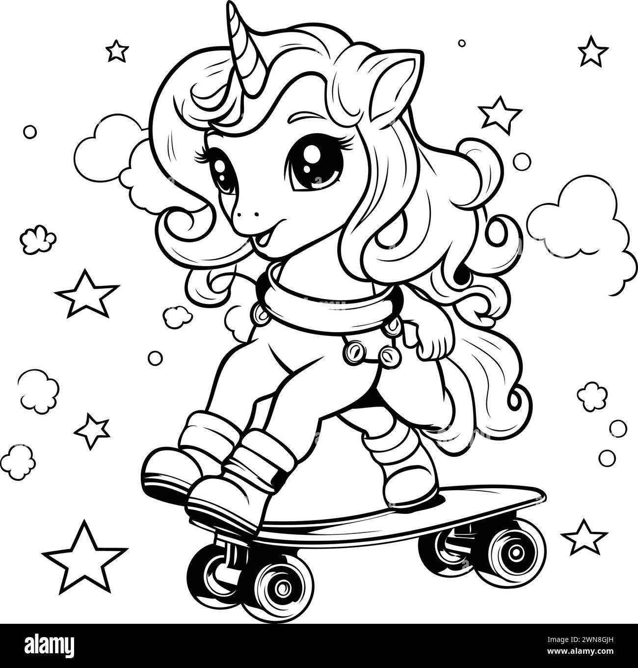 Unicorn Girl Rides On A Skateboard Vector Illustration Stock Vector Image And Art Alamy