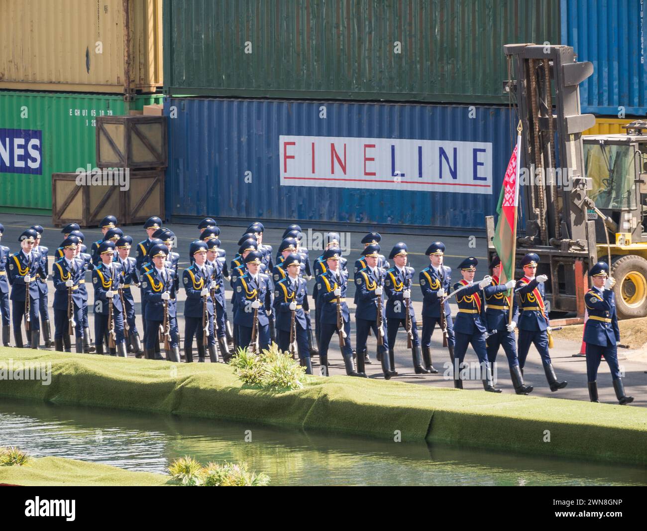 Abu Dhabi, UAE - Feb.25.2015: Honor Guard Company of the Armed forces Belarus in IDEX 2015 Stock ...