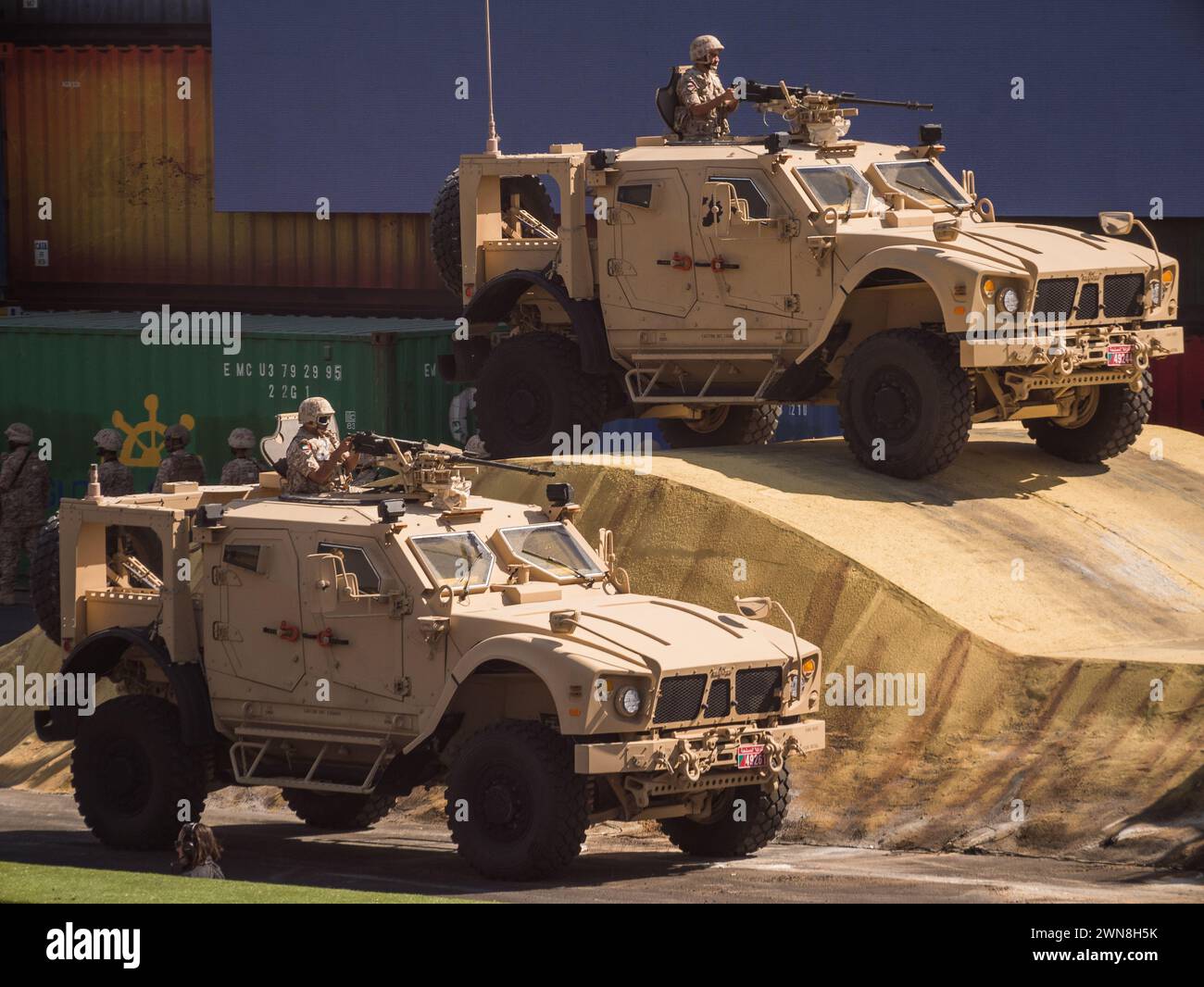 Abu Dhabi, UAE - Feb.25.2015: Oshkosh M-ATV (MRAP All Terrain Vehicle) at IDEX 2015 Stock Photo ...