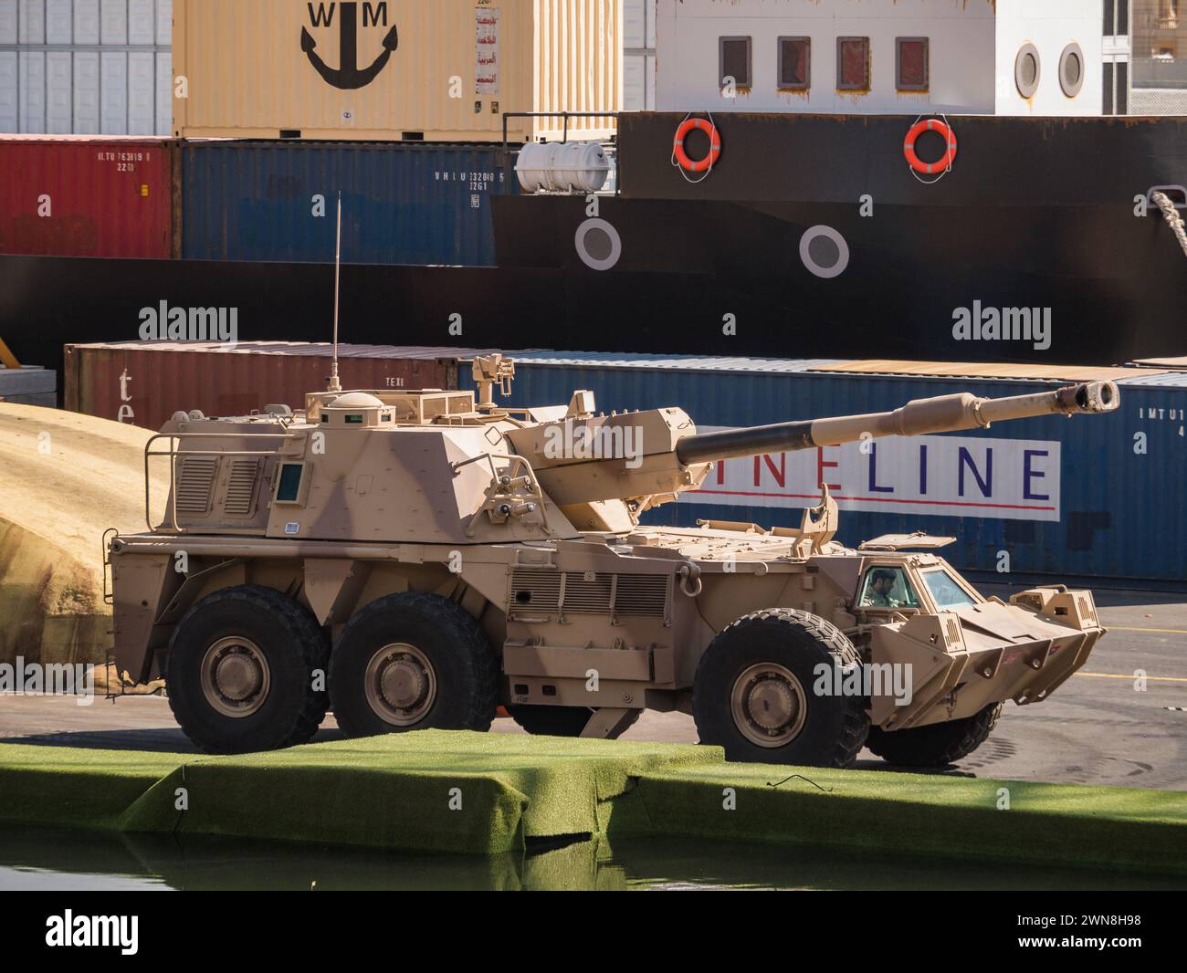 Abu Dhabi, UAE - Feb.25.2015: G6 Rhino self-propelled howitzer at IDEX ...