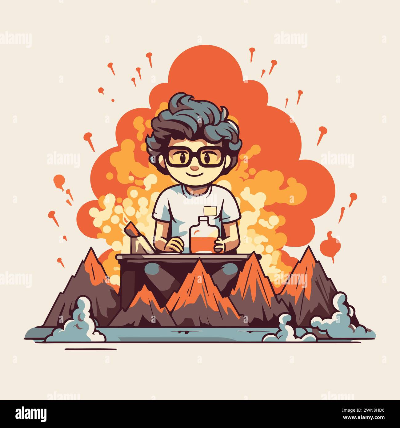 Vector illustration of a young man in glasses on the background of the ...