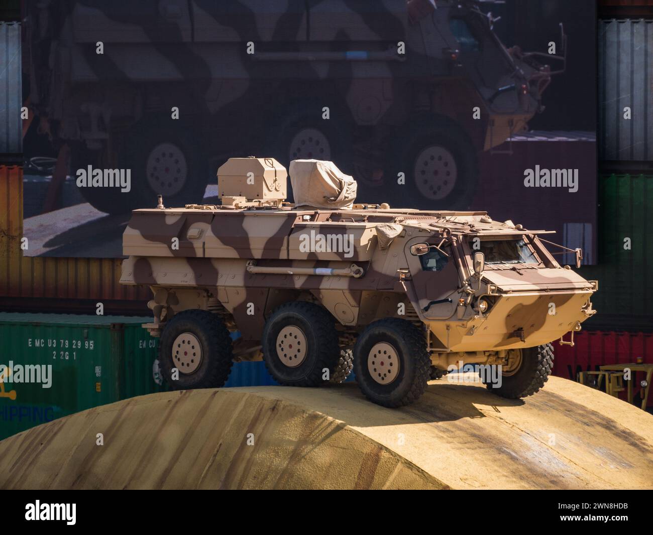 Abu Dhabi, UAE - Feb.25.2015: Rheinmetall Landsysteme Fuchs 2 (6 × 6 ...