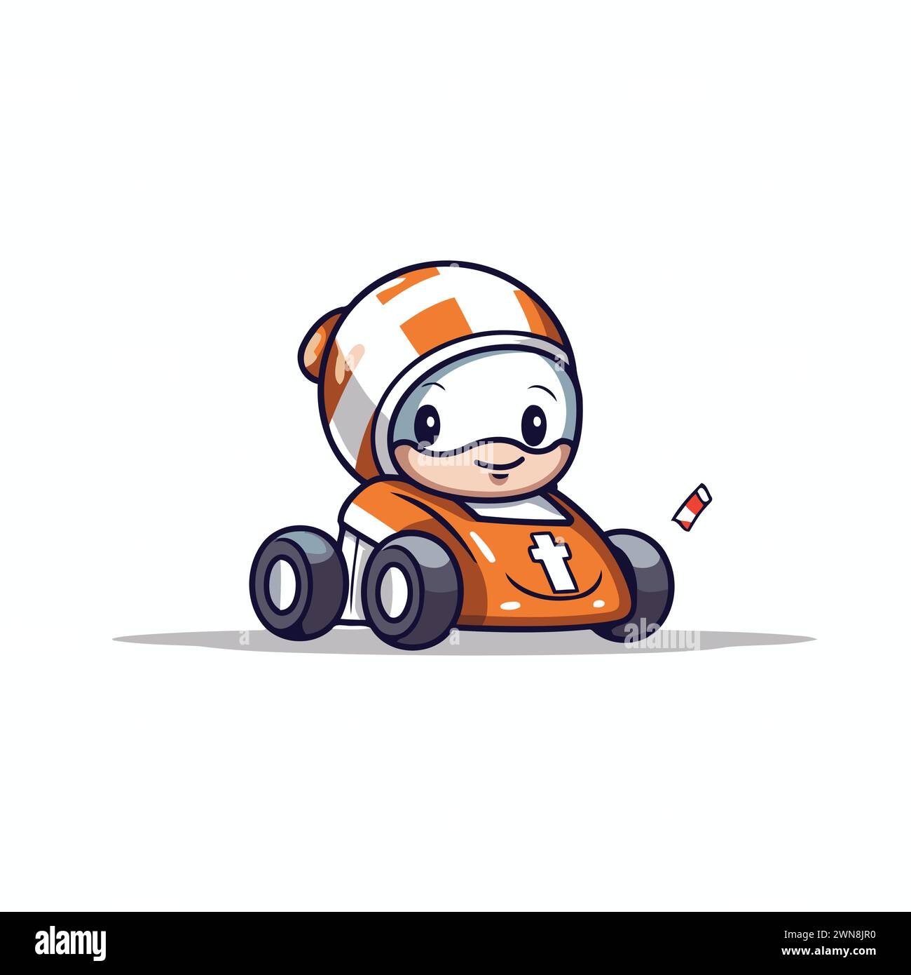 Cute astronaut riding a racing car. Vector illustration on white ...