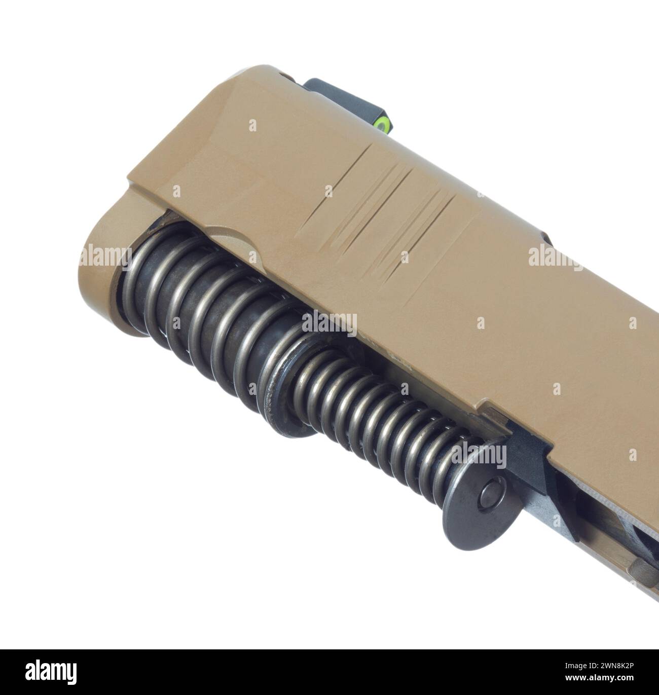 Semi-auto pistol slide with the guird rod sna spring showing during the ...