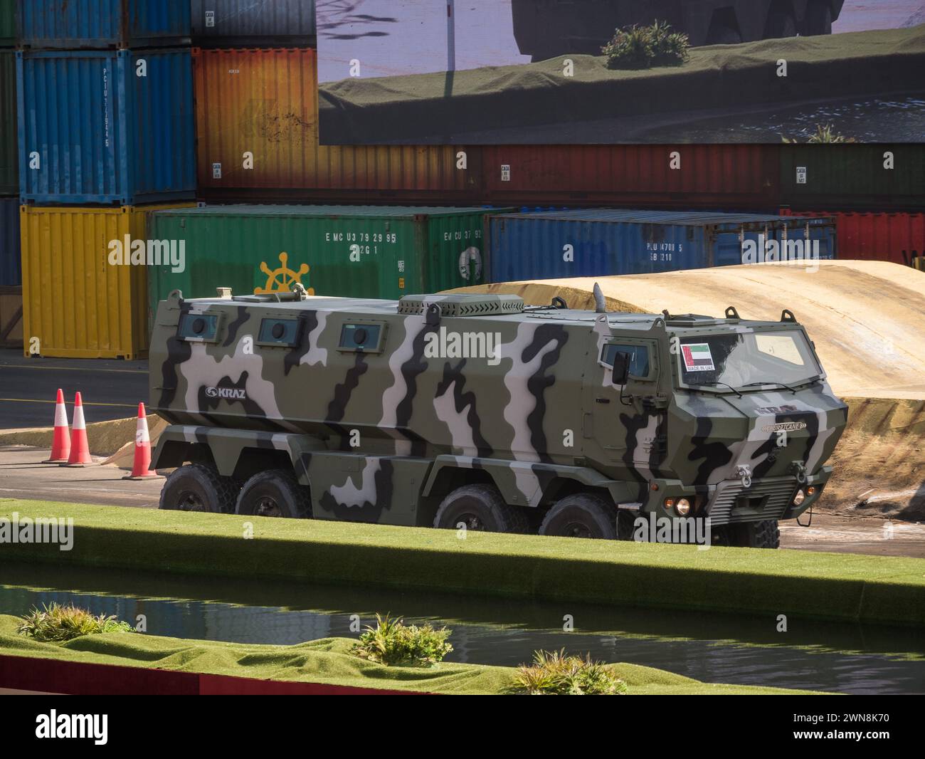 Abu Dhabi, UAE - Feb.25.2015: Ukraine KrAZ Hurricane armored car at ...