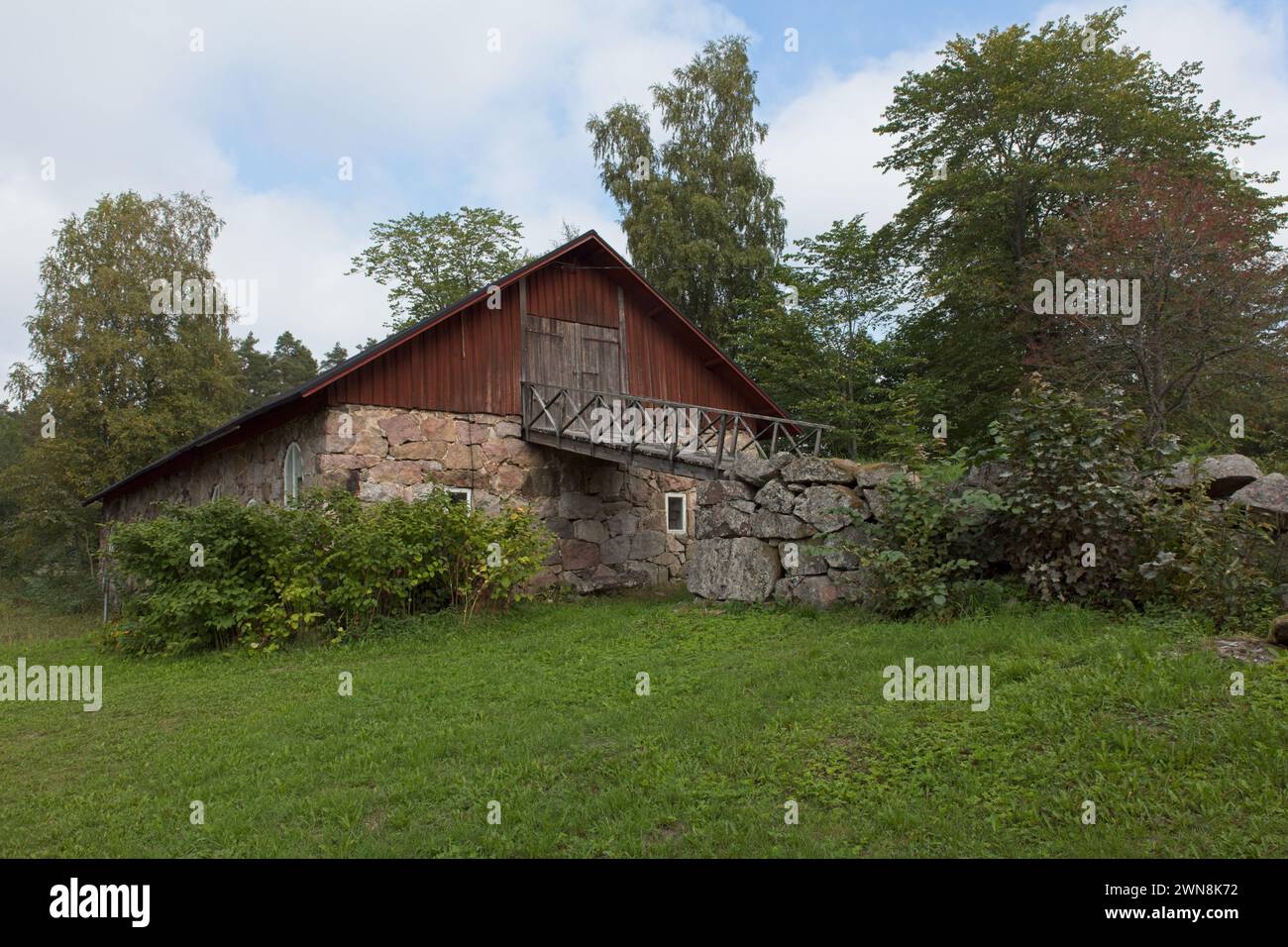 Scenic view of old traditional style stone barn in Finland Stock Photo ...