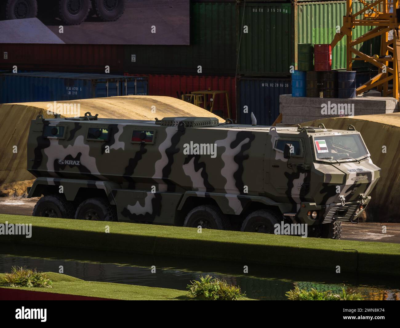 Abu Dhabi, UAE - Feb.25.2015: Ukraine KrAZ Hurricane armored car at ...