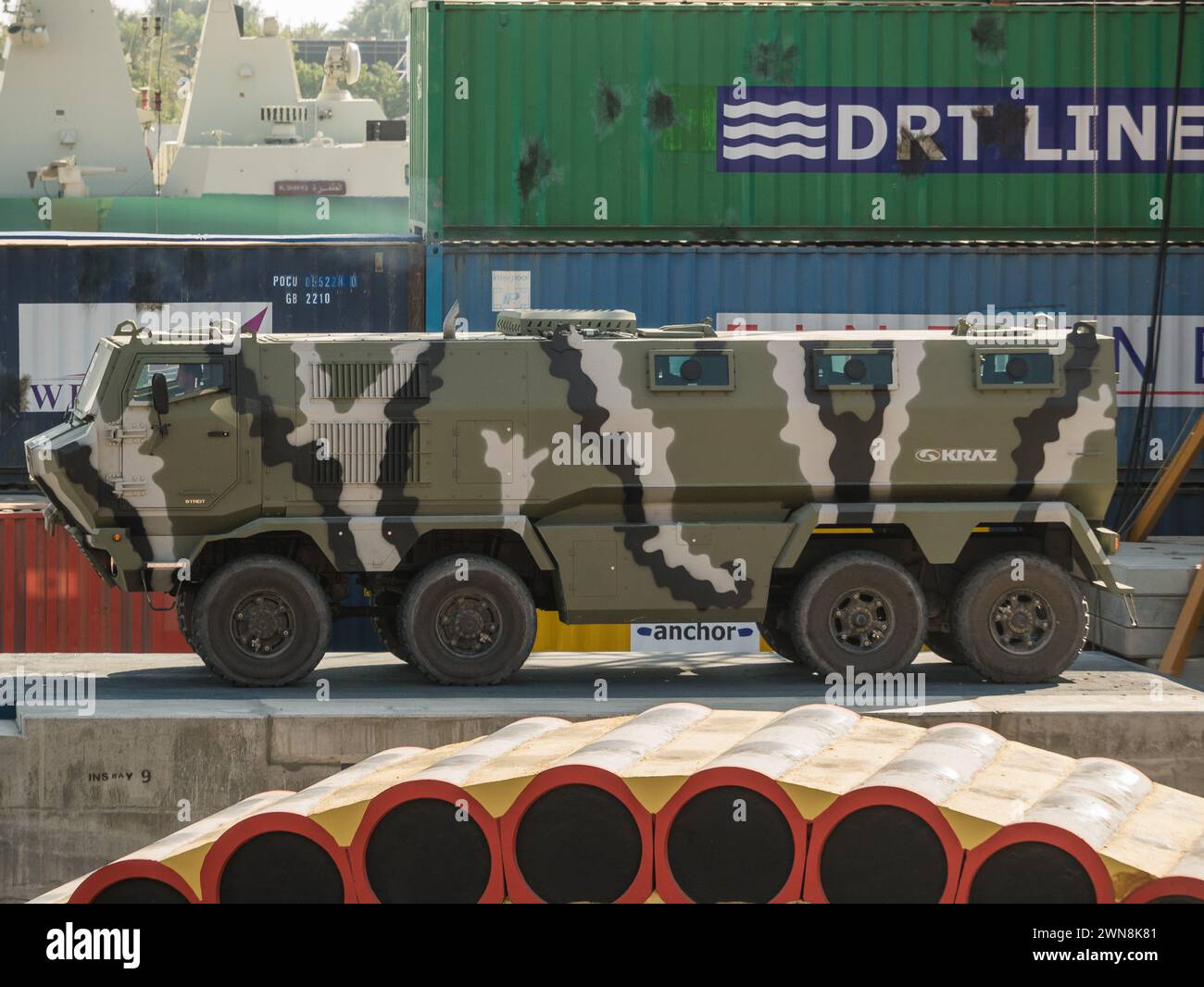 Abu Dhabi, UAE - Feb.25.2015: Ukraine KrAZ Hurricane armored car at ...