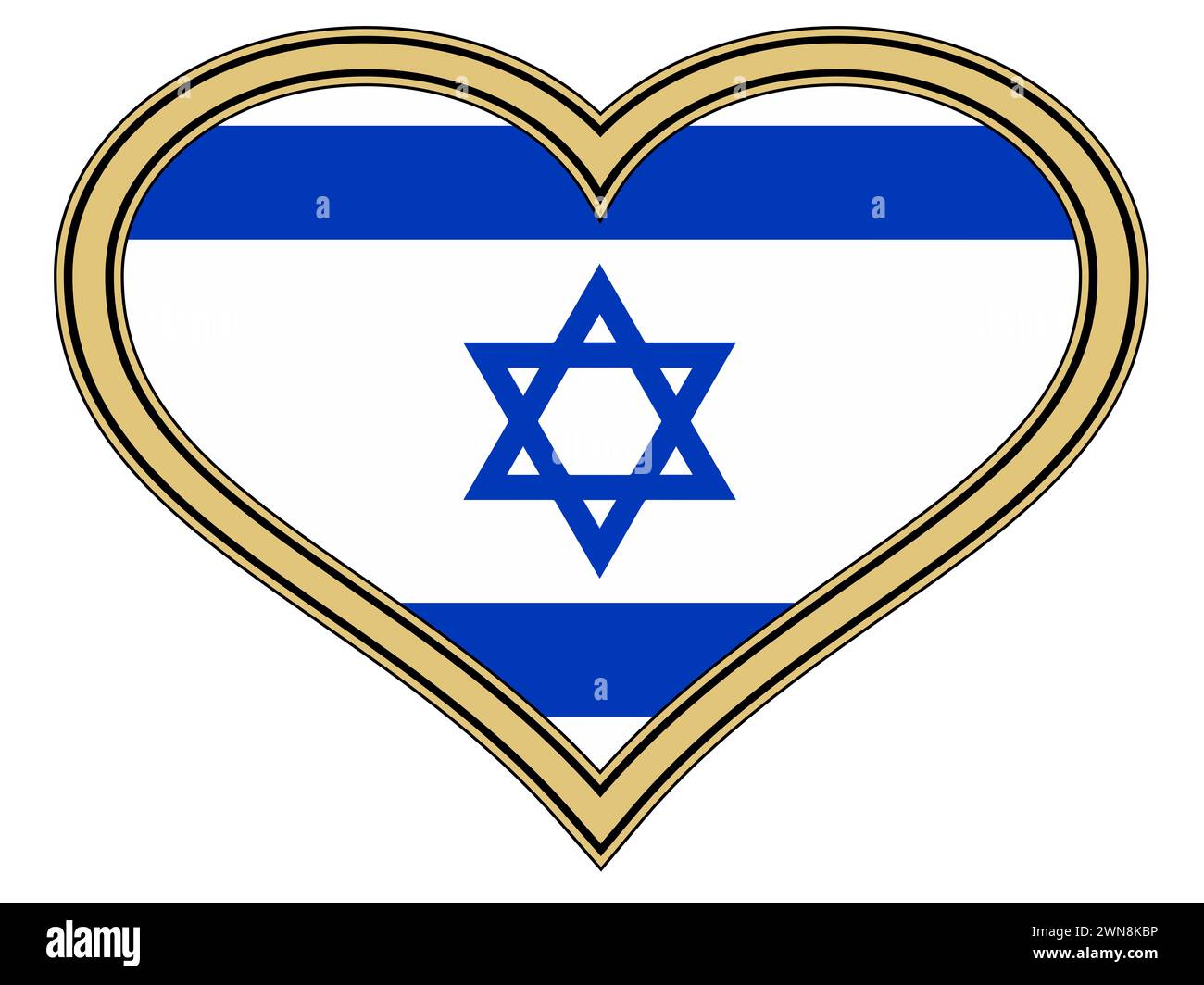 Flag of Israel Star of David inset into a isolated golden love heart ...