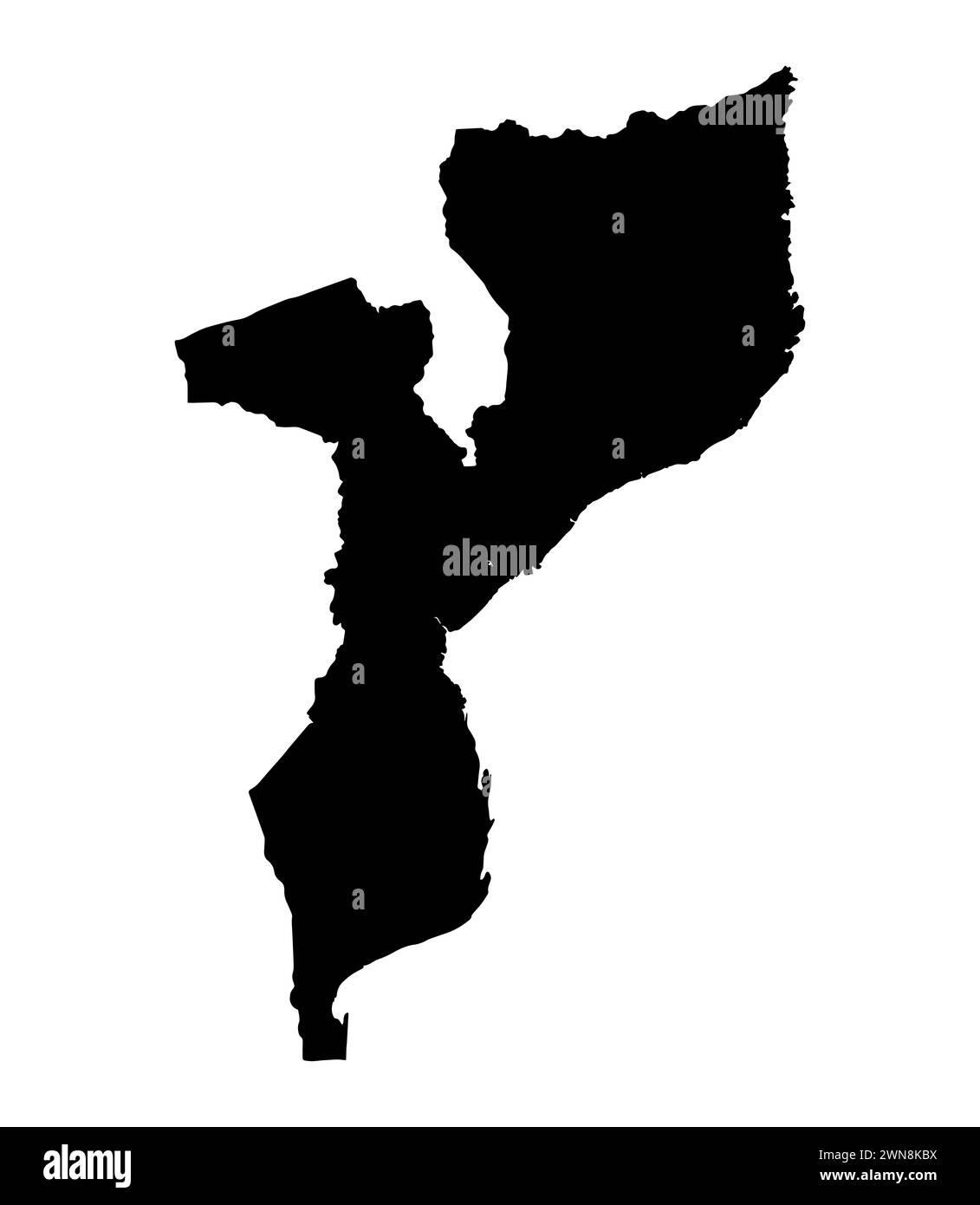 Mozambique silhouette outline map isolated over a white background ...