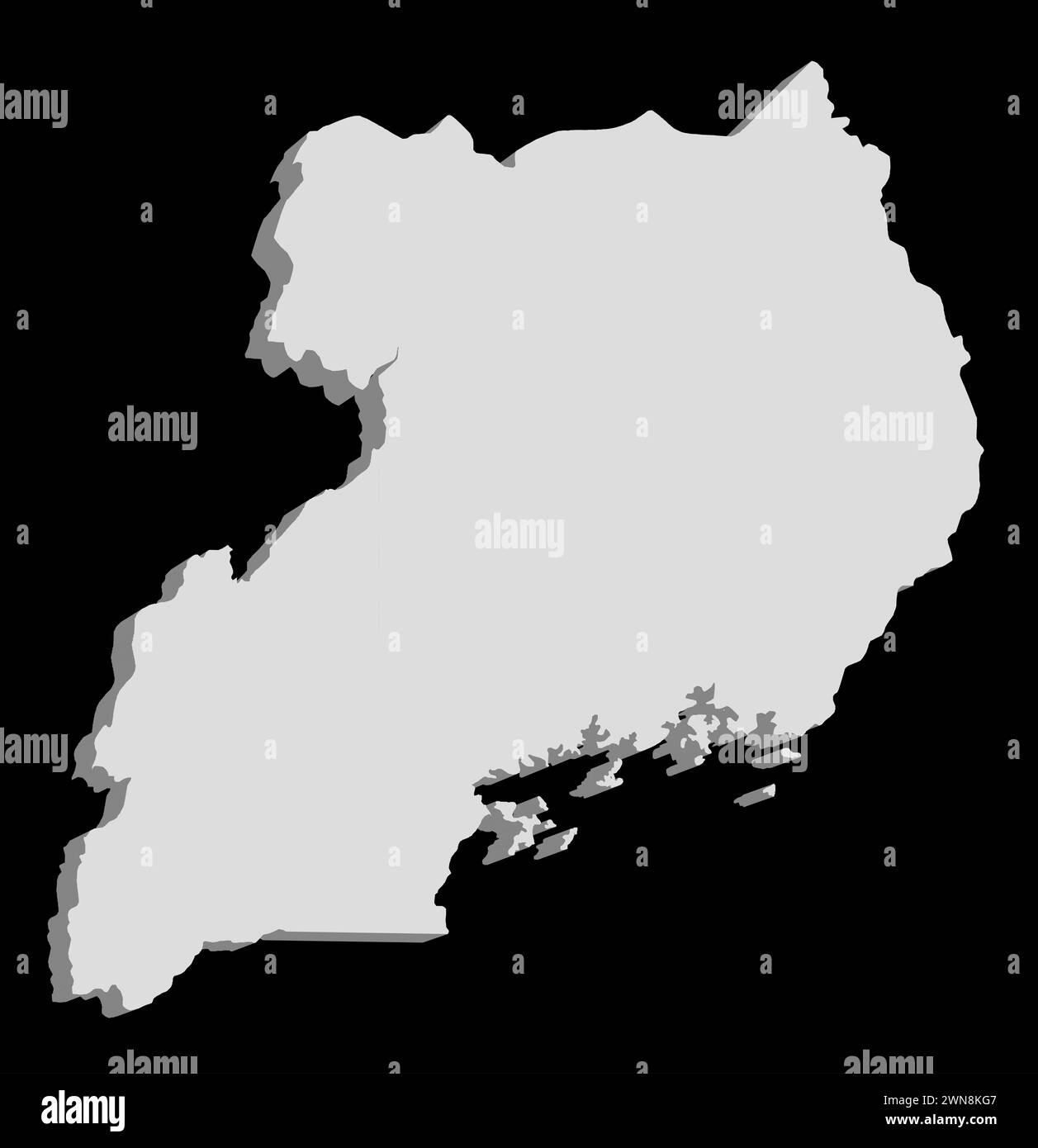 Uganda 3D outline silhouette map over a black background Stock Photo ...