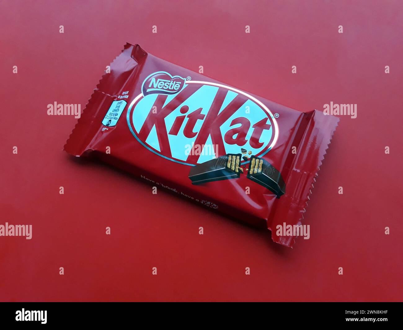 KHARKIV, UKRAINE - JANUARY 2, 2021 Kit Kat by Nestle chocolate covered ...