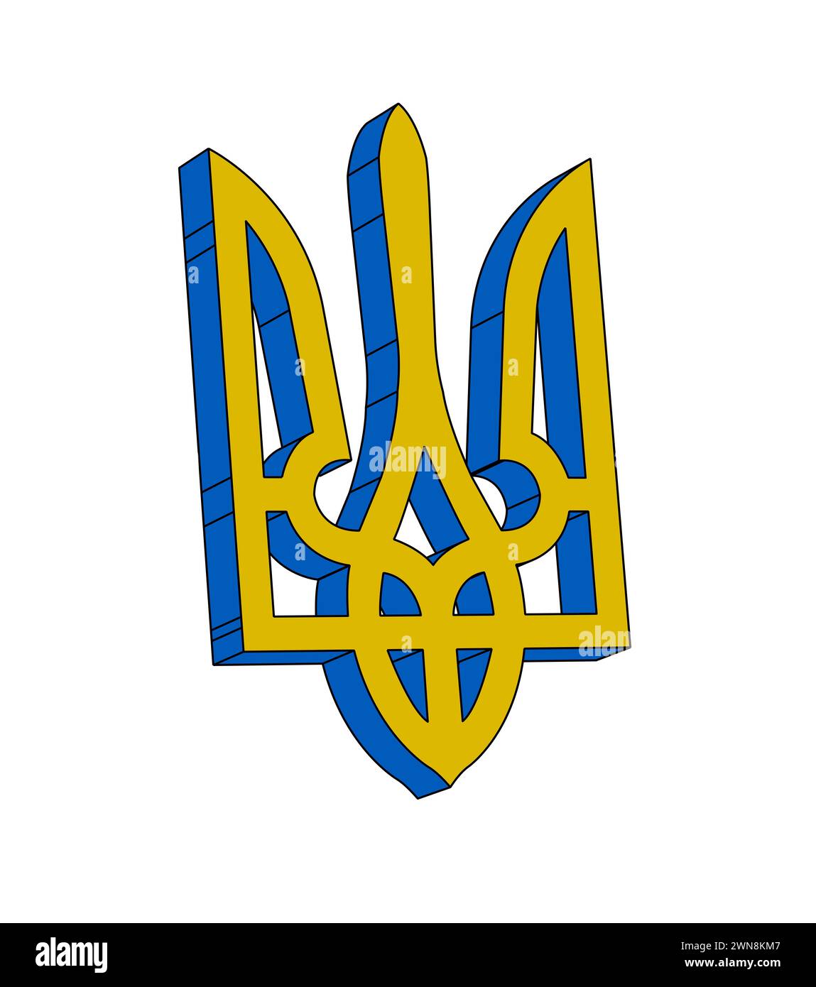 The Coat of Arms trident icon of Ukraine in blue and yellow and 3D ...