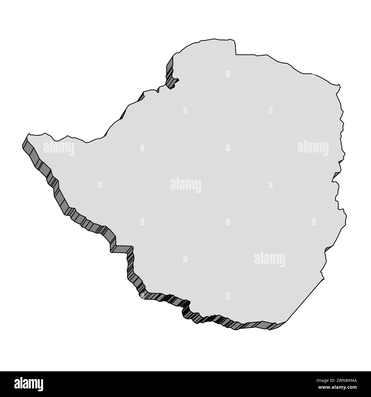 Zimbabwe silhouette outline 3D map over a white background Stock Photo ...
