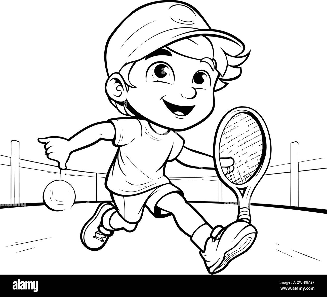 Boy on the tennis court Black and White Stock Photos & Images - Alamy