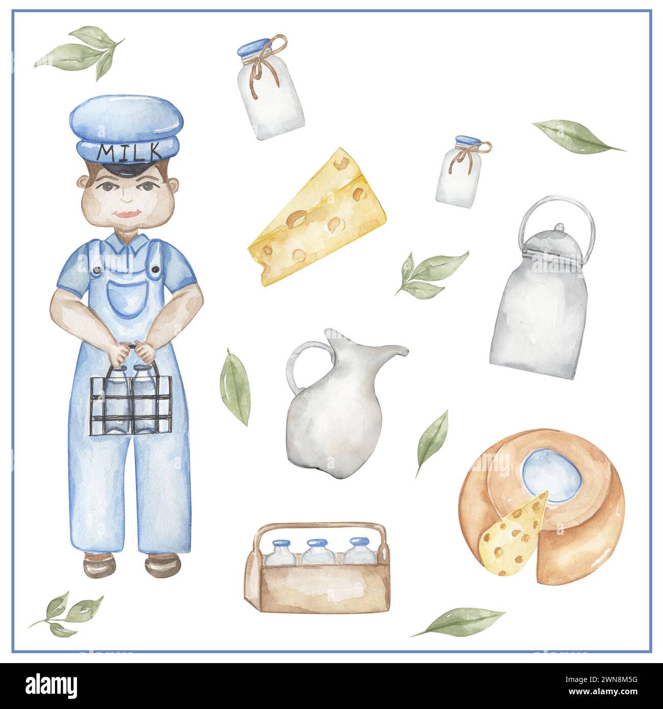 Watercolor Milkmen clipart, hand drawn illustration. Milkmen working ...
