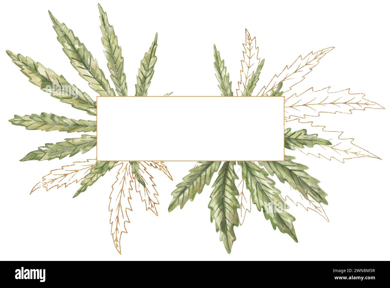 Watercolor Medical Cannabis leaves frame illustration, marijuana leaves ...