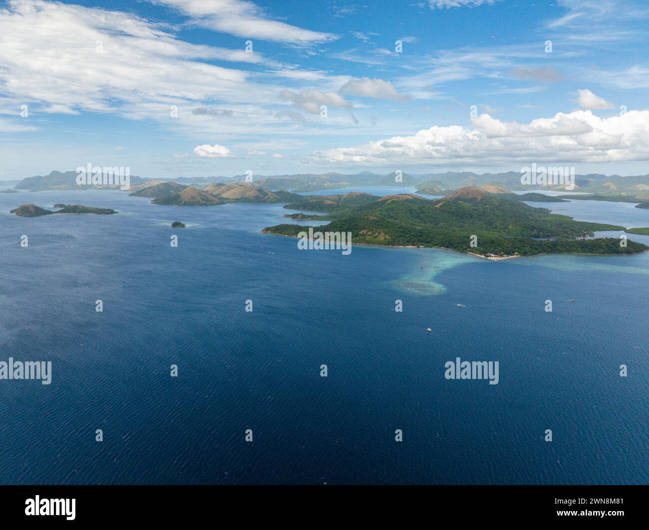 Islands and Islets in Coron. Blue sky and clouds. Palawan, Philippines ...