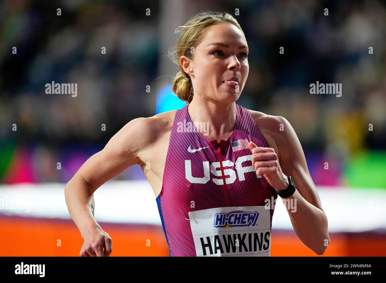 Chari Hawkins, of the United States competes in the Pentathlon 60 ...