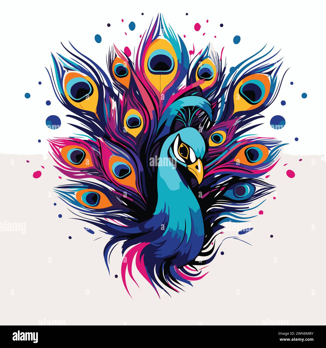 Peacock head with colorful feathers on white background. Vector ...