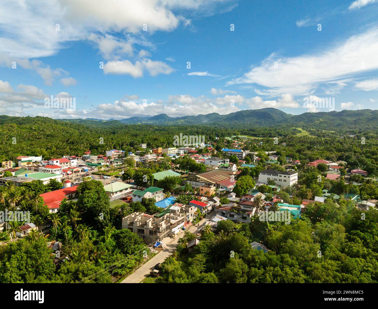 Town with residential houses and buildings. Tablas Island. Romblon ...