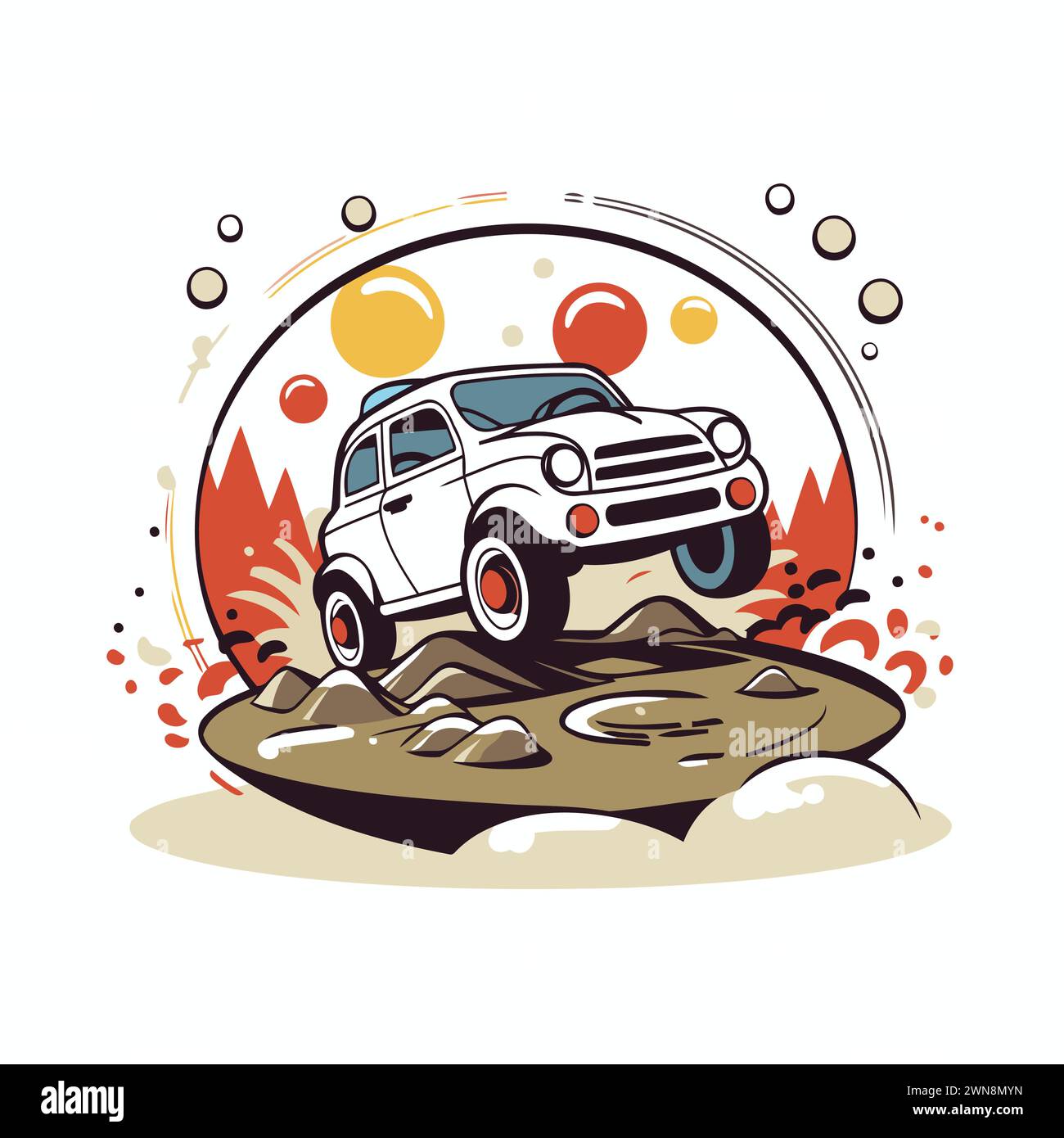 Off-road car on the road. Vector illustration on white background Stock ...