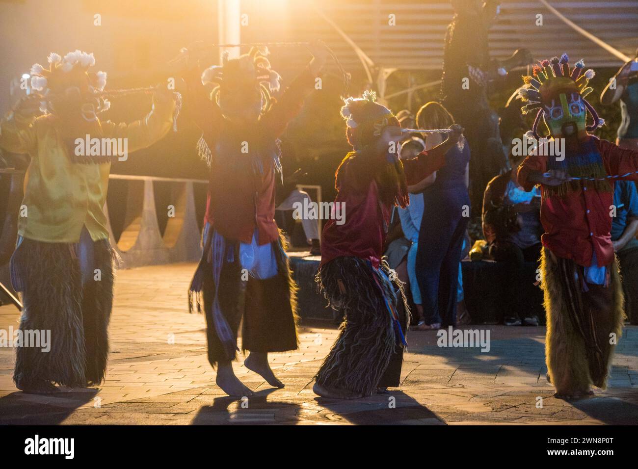 Native dance festival in the main square of Santa Cruz, Galapago Stock ...