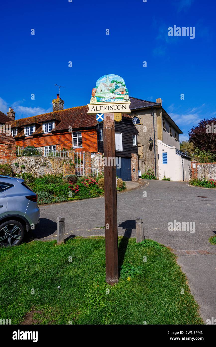 Painted name sign dated 1st May 2000 of Alfriston, a pretty historic ...