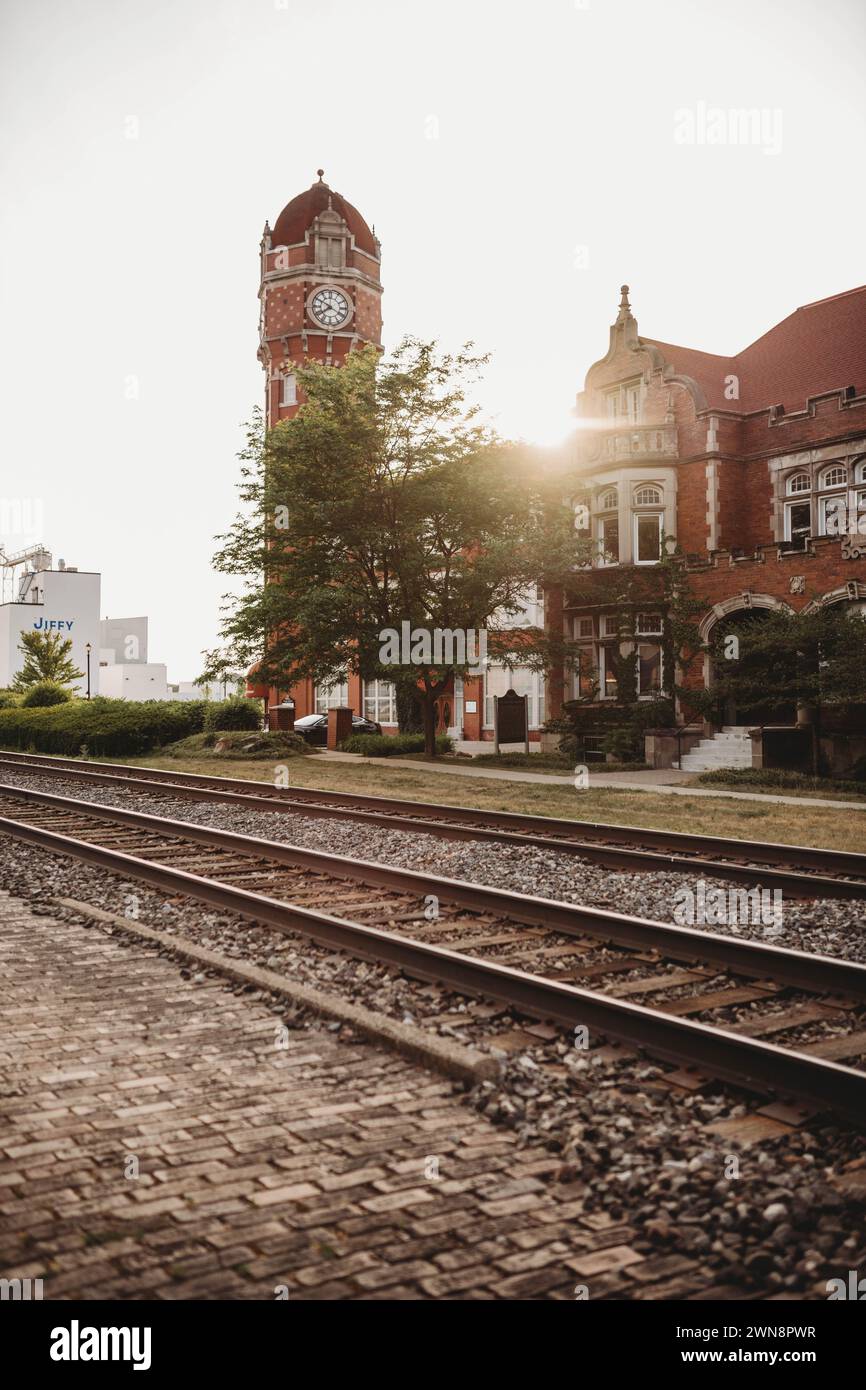 golden hour train station depot Stock Photo - Alamy
