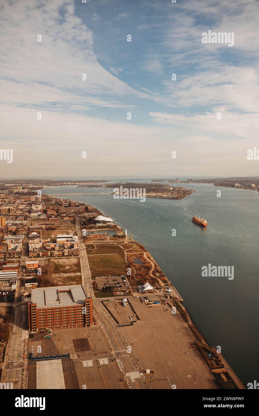 sky view of shipping freighter on detroit river Stock Photo - Alamy