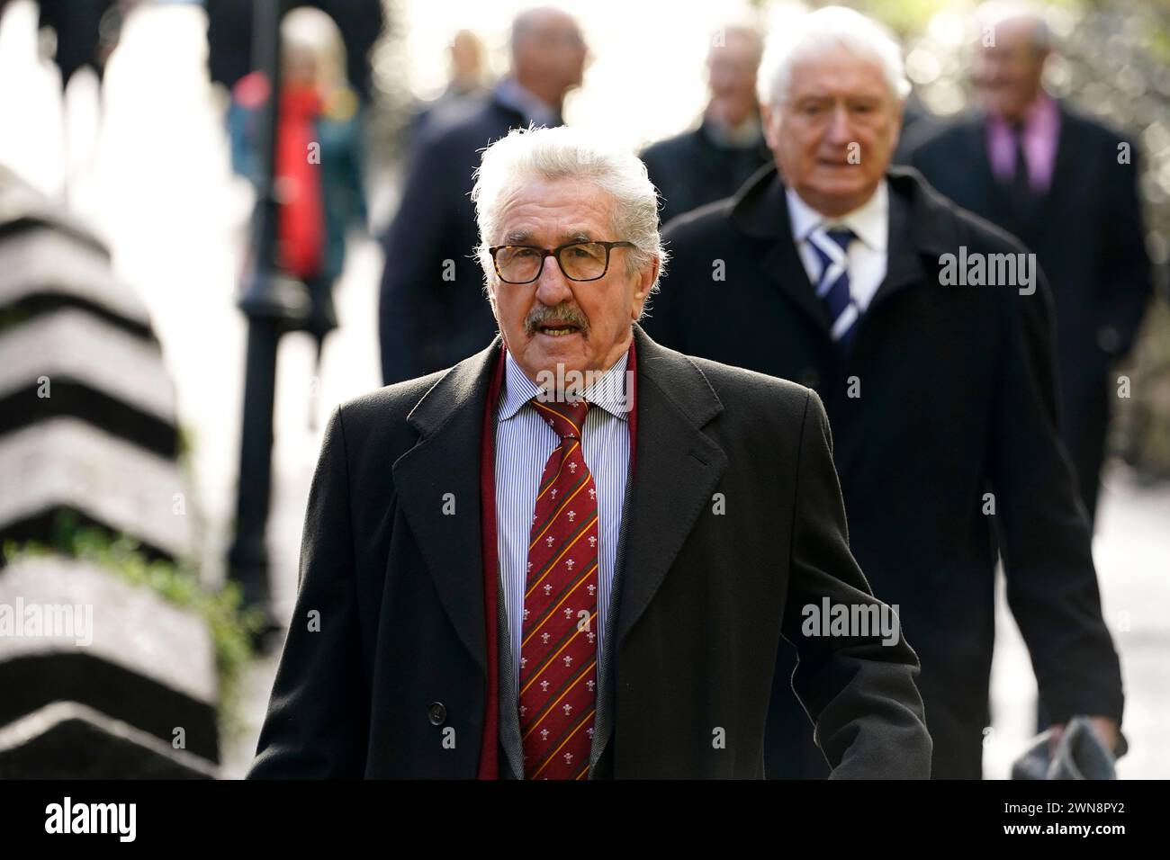 Gerald Davies arriving for a memorial service for John Peter Rhys ...