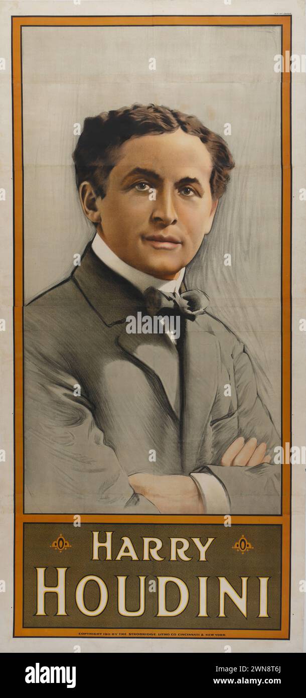 Vintage Magician Performer Posters. Portrait of Harry Houdini. Circa ...