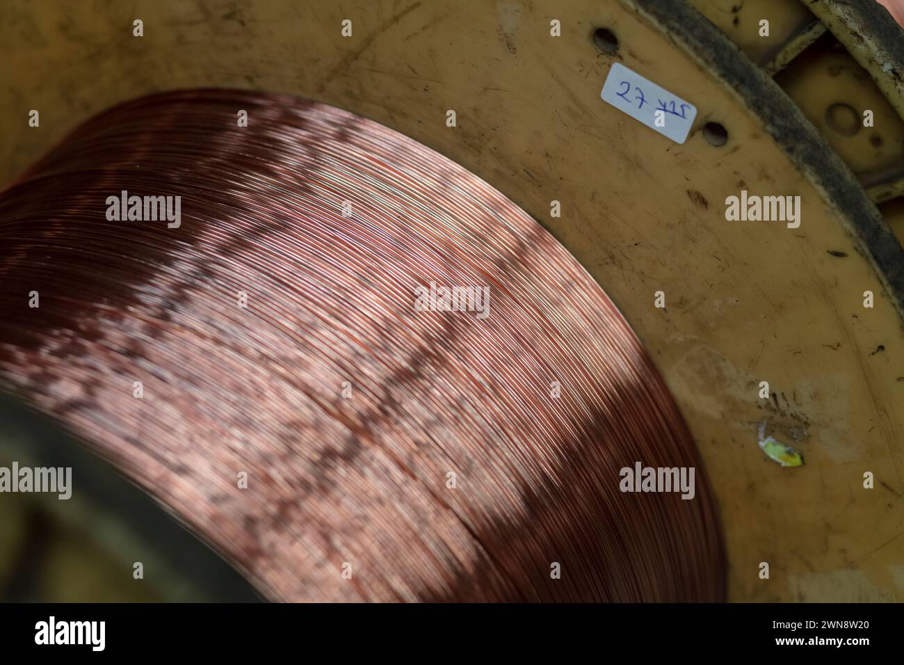 Close up Wooden Coils Of Electric Cable in factory . High and low ...