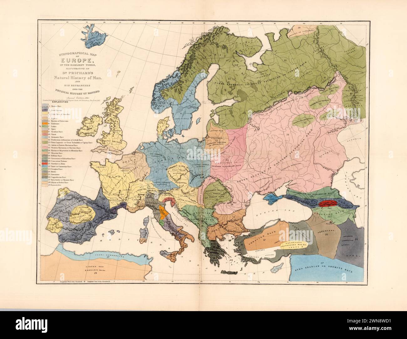 Vintage Ethnographical map of Europe in the Earliest Times ...