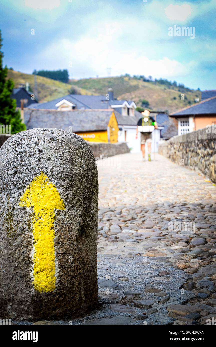 Pilgrim walking the Camino De Santiago in Sarria, Spain Stock Photo - Alamy
