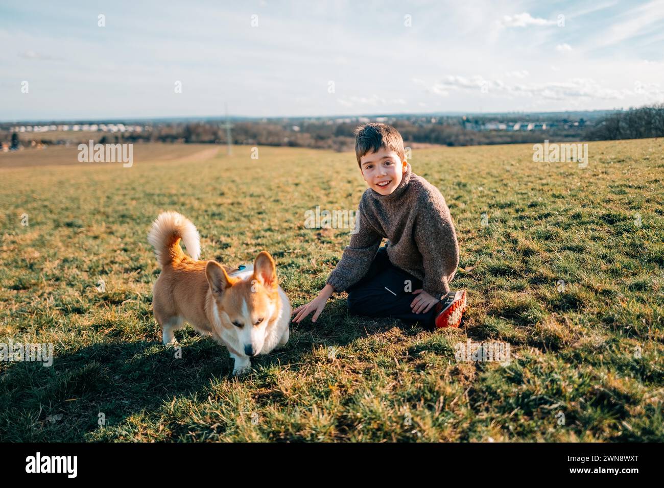 Back view of boy and dog hi-res stock photography and images - Alamy