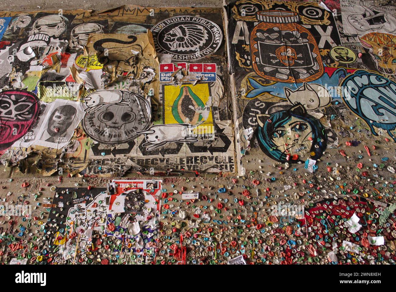 Wall of Stickers and Gum in Seattle Washington Stock Photo - Alamy