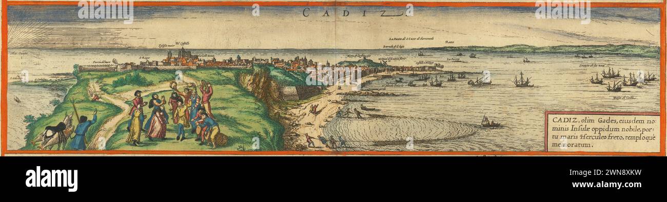 Nice old color example of this decorative views of Cadiz from Braun ...