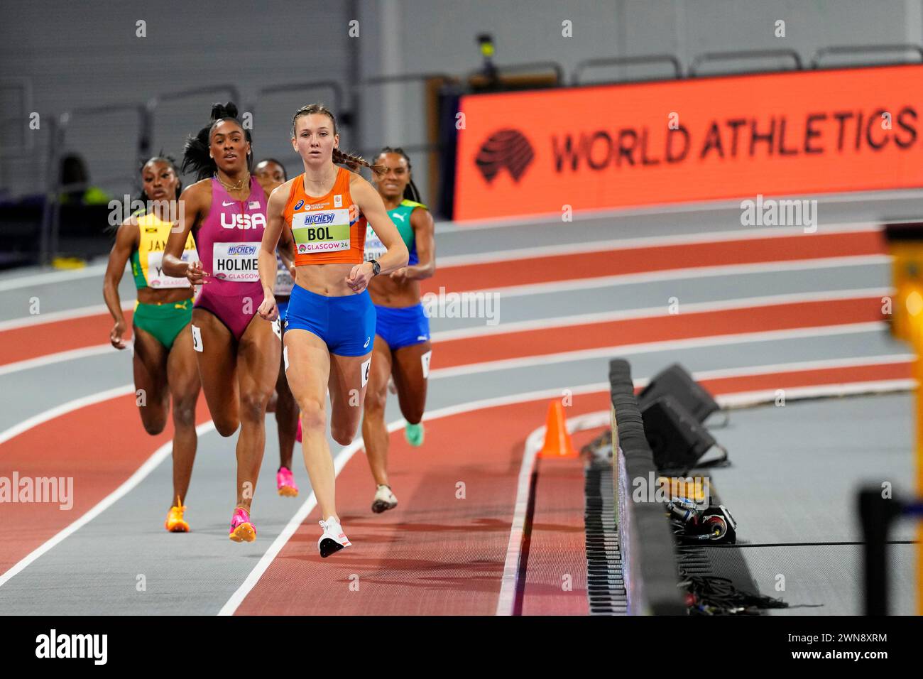 Femke Bol, of the Netherlands,leads in her women's 400 meters heat ...