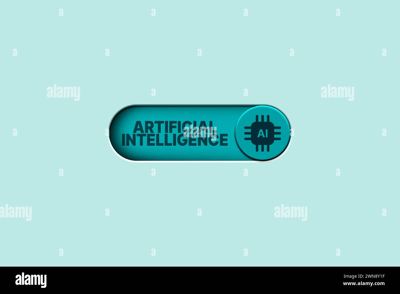 3D illustration of bluish button to switch on Artificial Intelligence ...